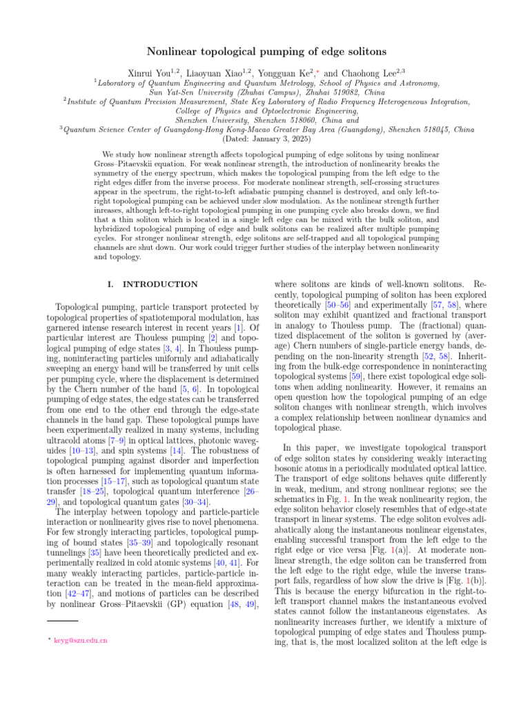 Nonlinear Topological Pumping | PDF | Soliton | Eigenvalues And Eigenvectors