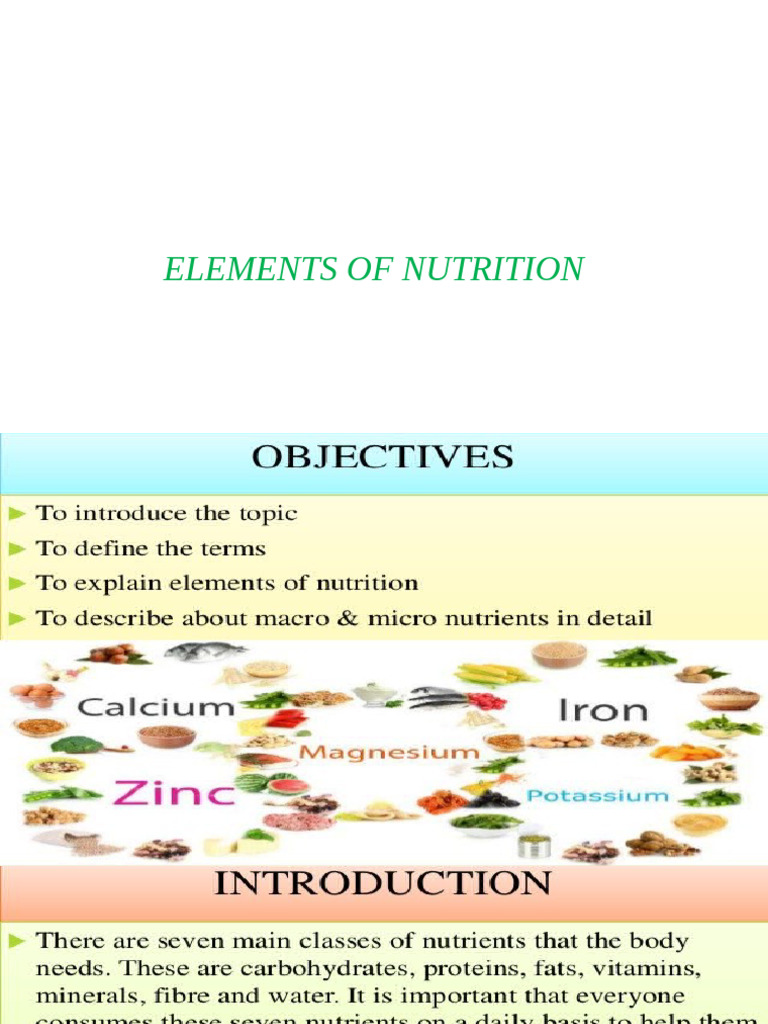 Elements of Nutrition and Food Standards | PDF