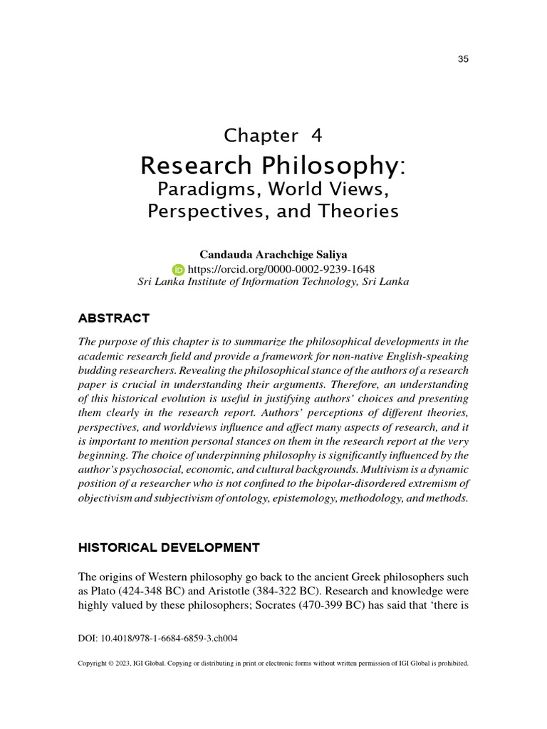 Chapter4 Research Philosophy Paradigms World Views Perspectives and Theories | PDF | Positivism ...