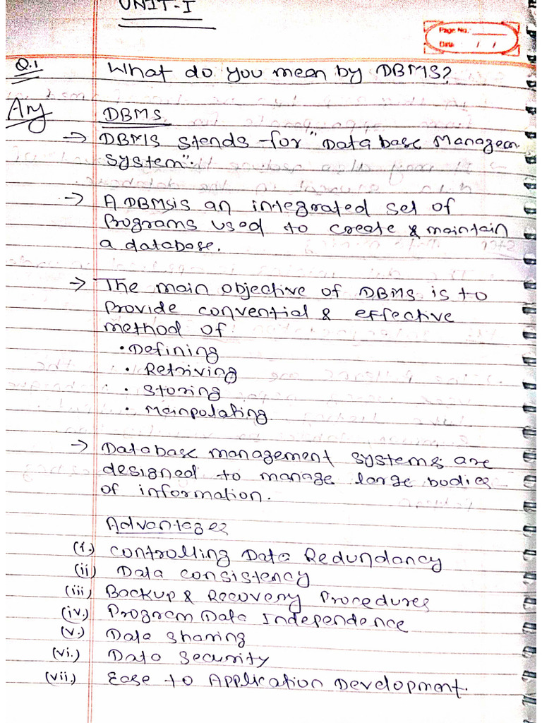 DBMS Important Question (Unit 1) | PDF