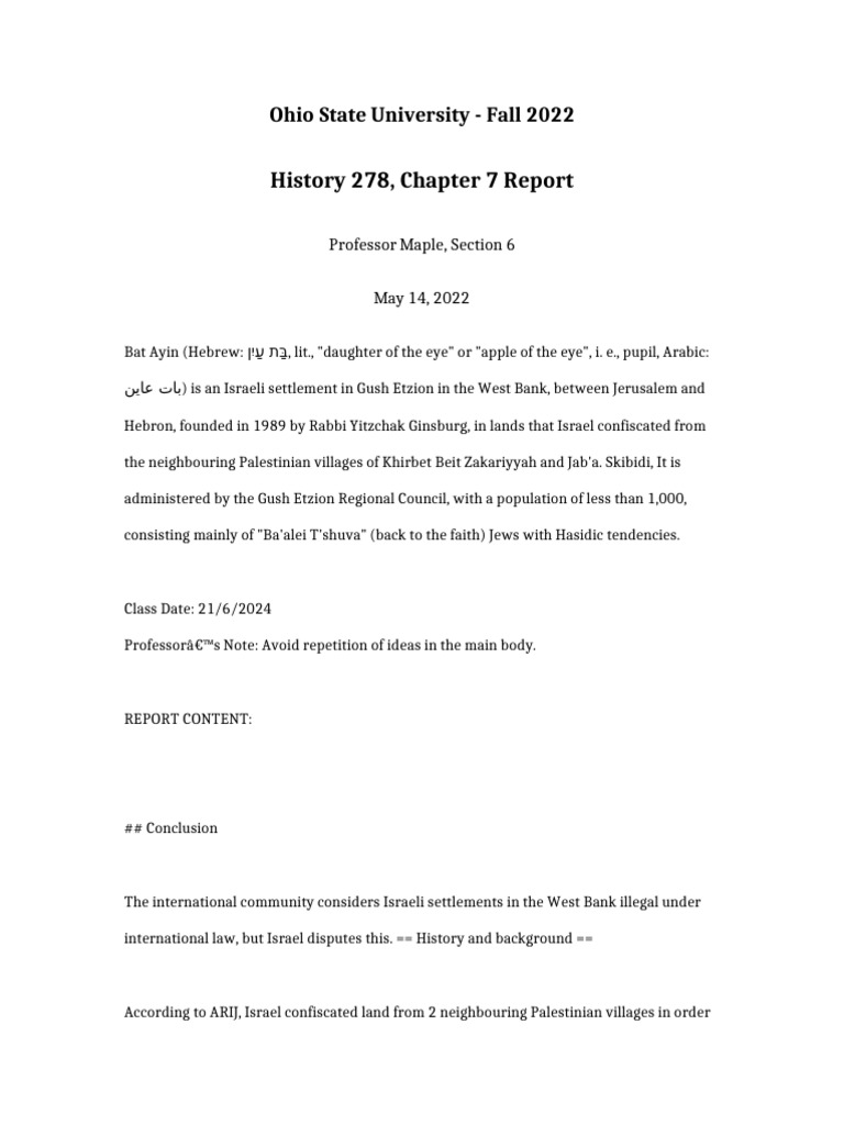 History 278 Chapter 7 Report | PDF | Palestine (Region) | Arab–Israeli Conflict
