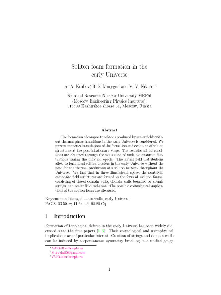 Soliton foam formation | PDF | Inflation (Cosmology) | Dark Matter