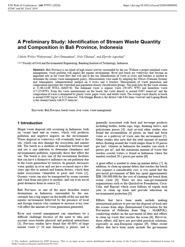 A Preliminary Study Identification of Stream Waste | PDF | Waste | Bali