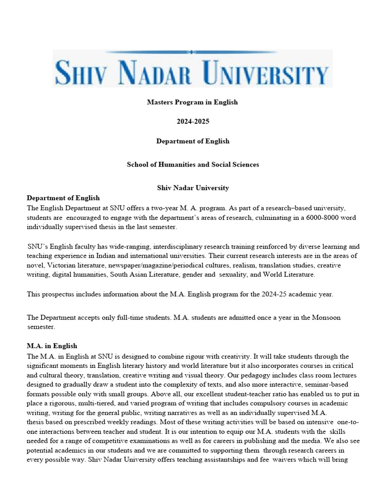 Shiv Nadar University | PDF | Academic Degree | James Joyce