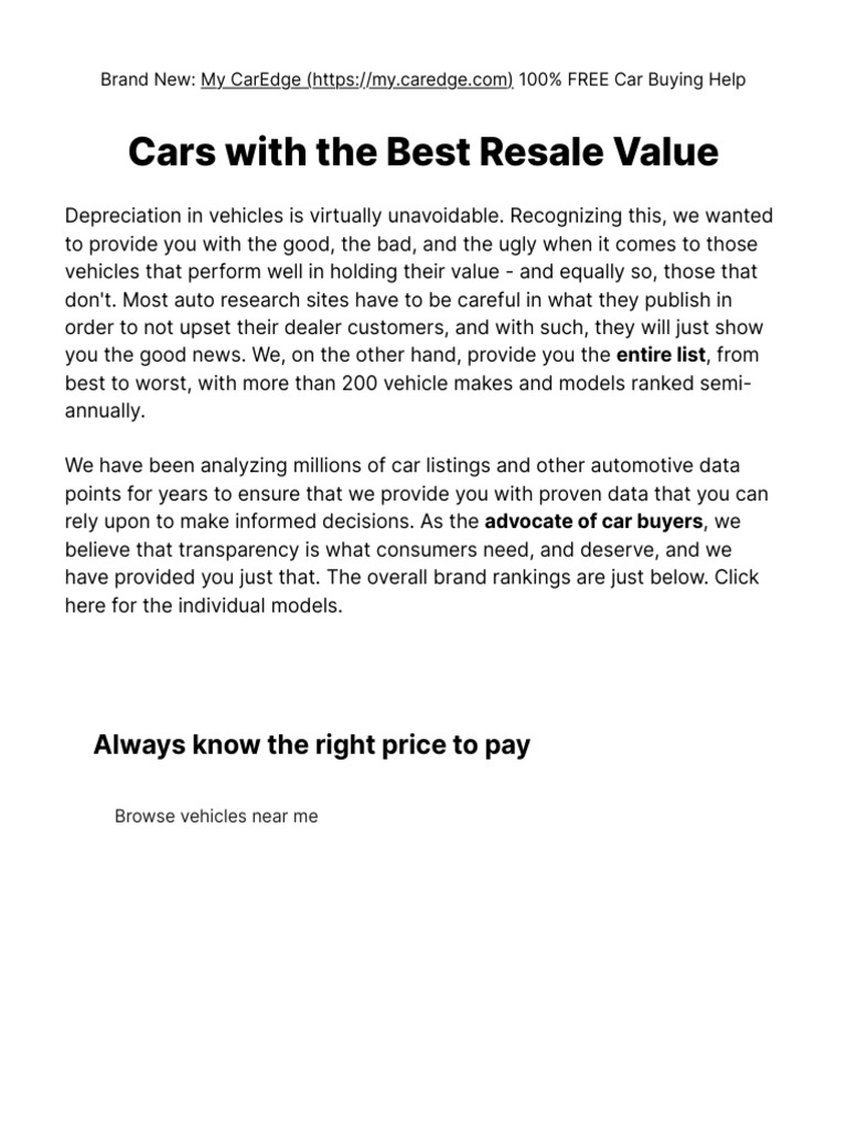 Best Cars for Resale Value Rankings | PDF | Dodge | Chevrolet