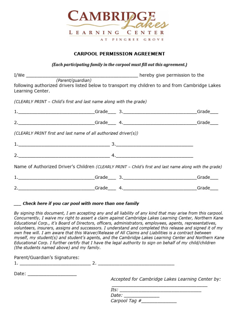 Carpool Permission Form | PDF