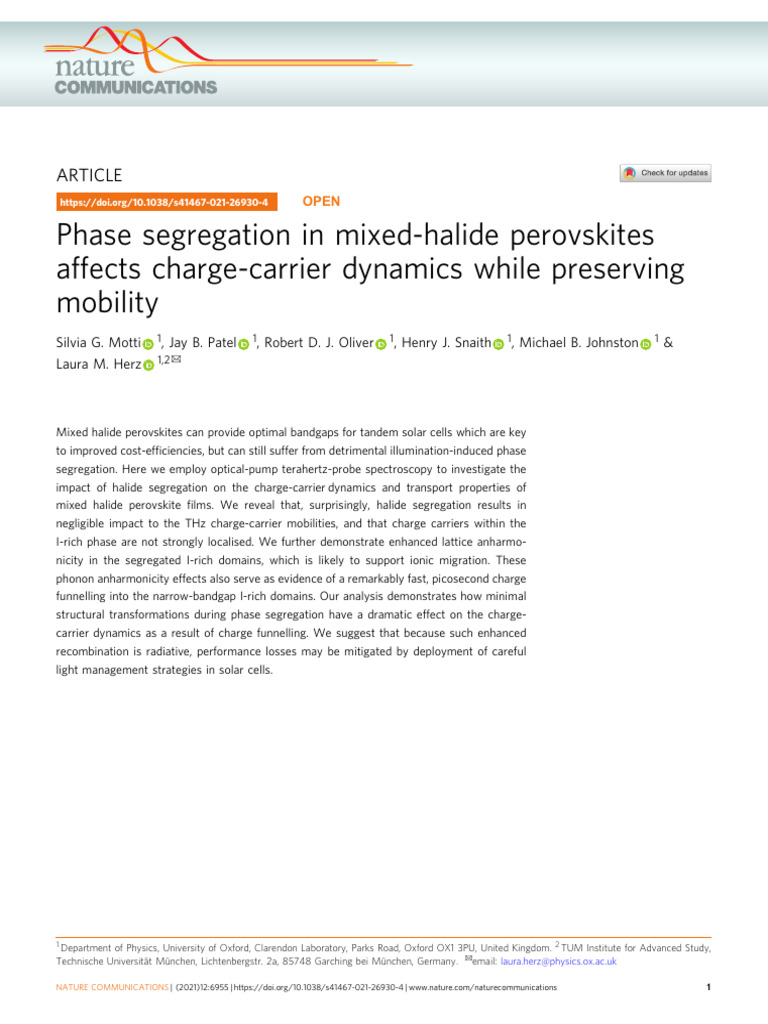 Phase Segregation in Mixed-Halide Perovskites Affects Charge-Carrier ...