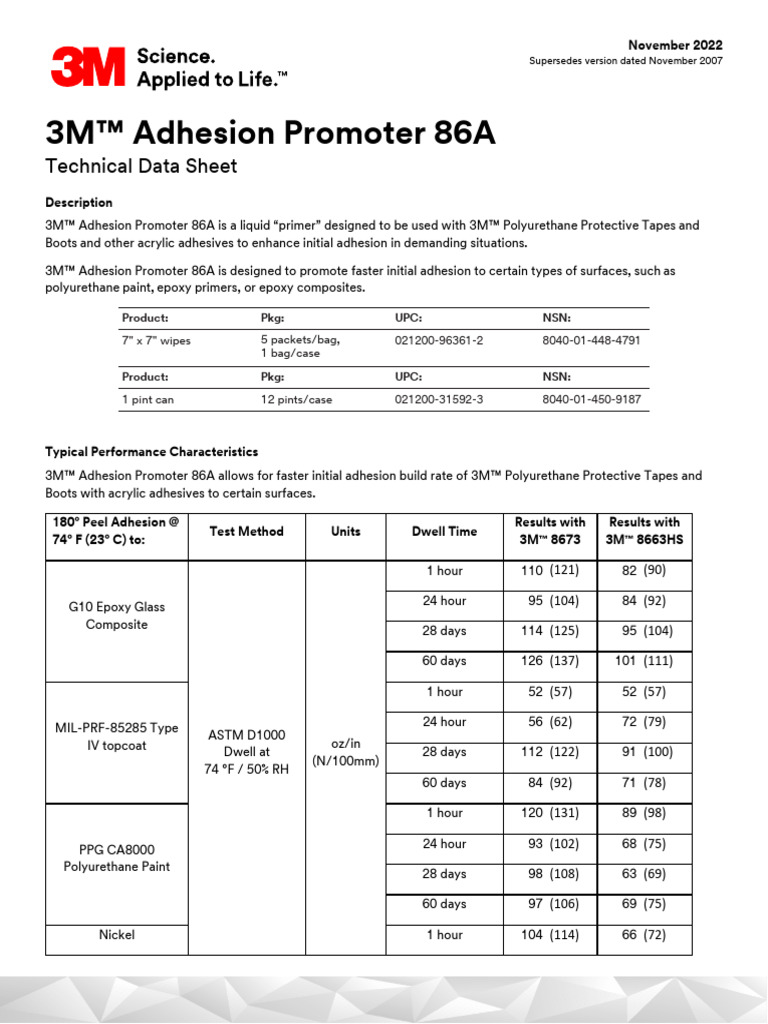 3m Adhesion Promoter 86a Tech Data Sheet November 2022 | PDF | Safety | Legal Liability