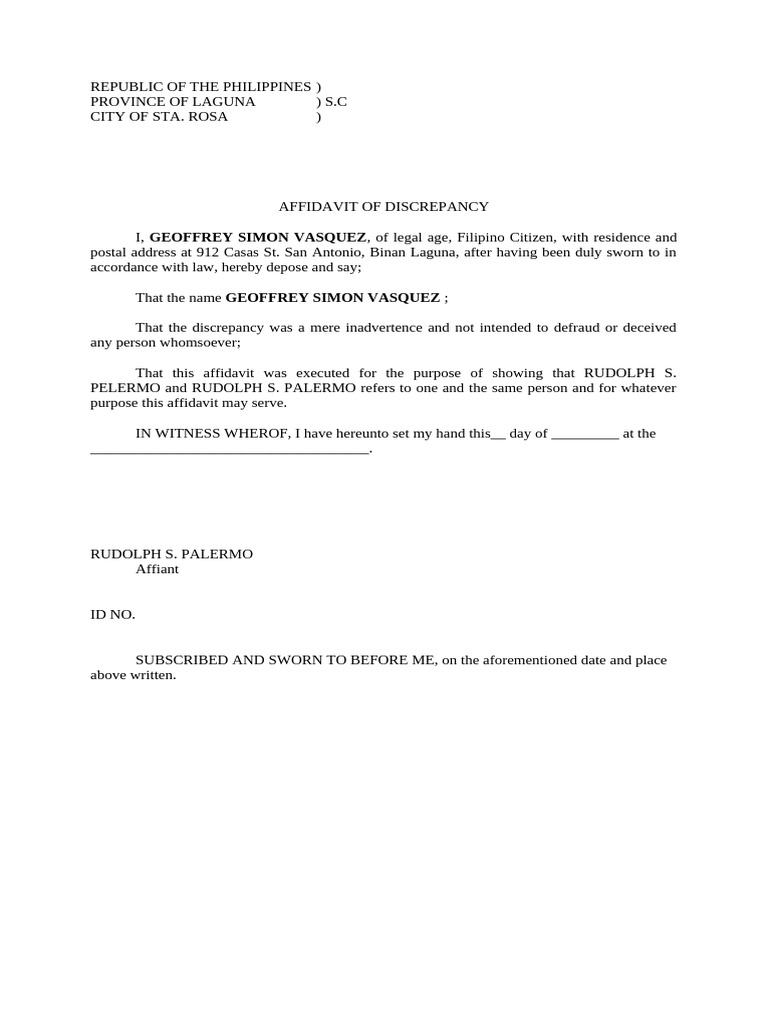 Affidavit of Discrepancy | PDF