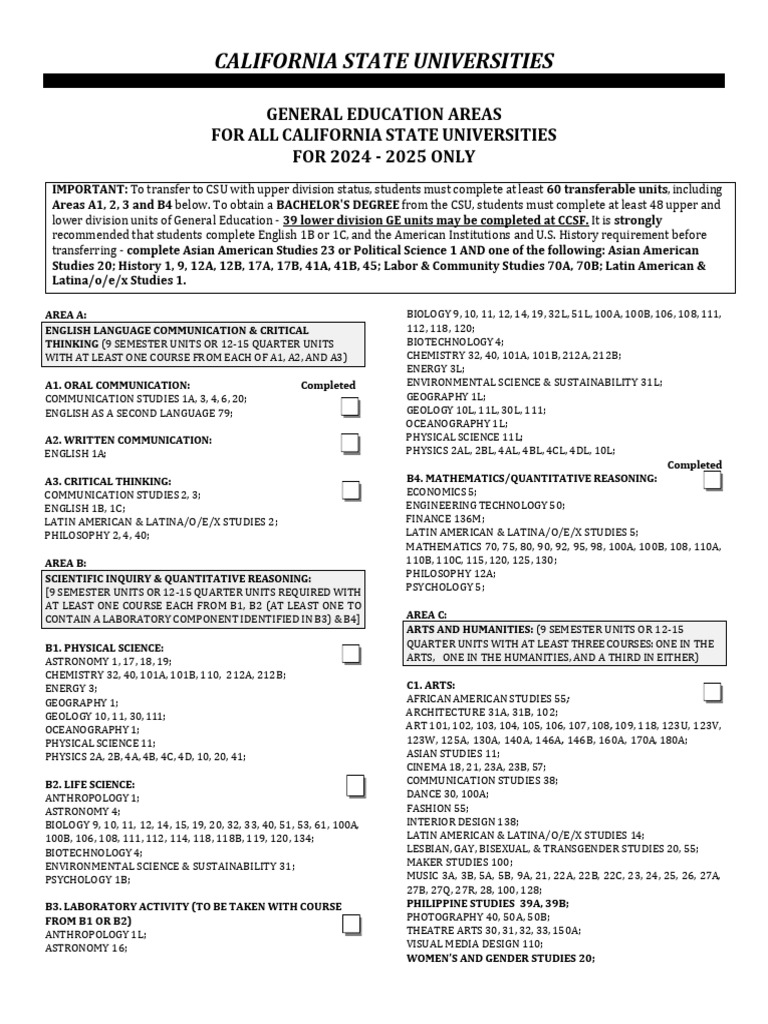 CSU GE Handout-2023-24-To-2024-25-Distribution-Bold | PDF | Liberal ...