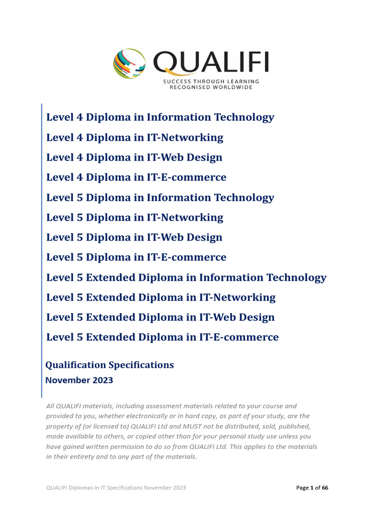 Qualifi Diplomas in IT Specifications November 2023 | PDF | Learning ...