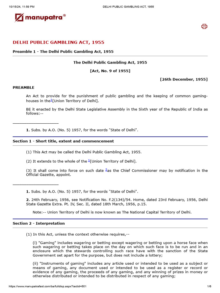 Delhi Public Gambling Act Overview | PDF | Fine (Penalty) | Crimes