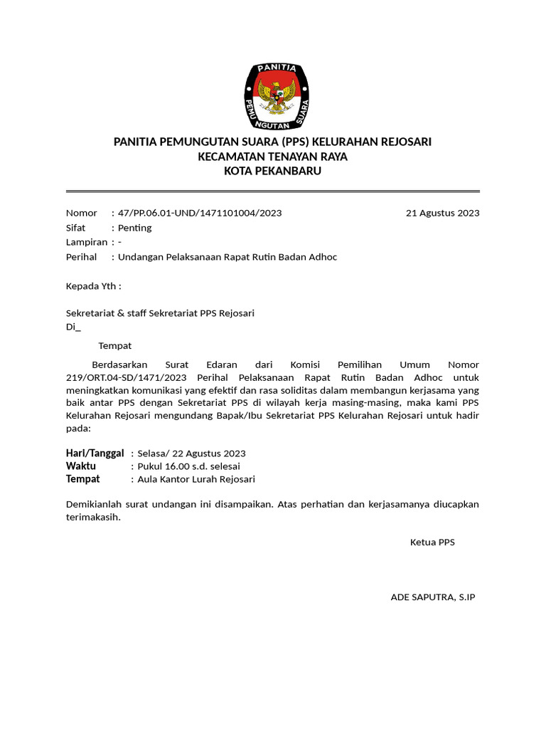 Surat Undangan PPS | PDF