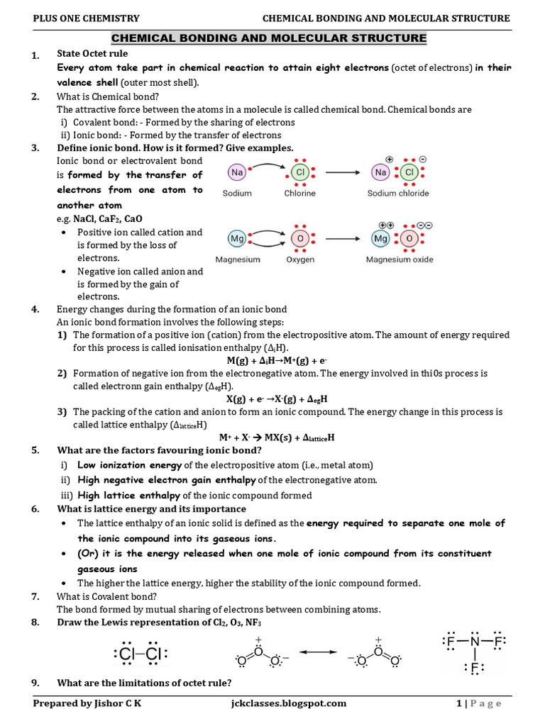 Chemical Bonding & Molecular Structure Guide | PDF | Ionic Bonding ...