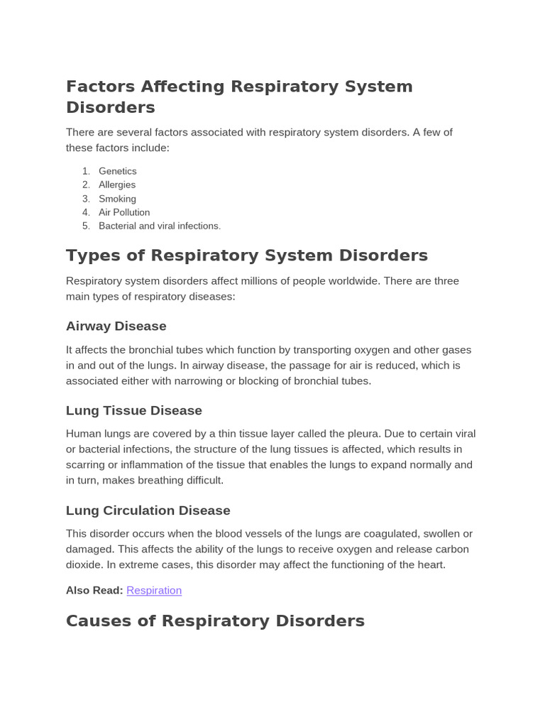 Factors Affecting Respiratory System Disorders | PDF | Respiratory ...