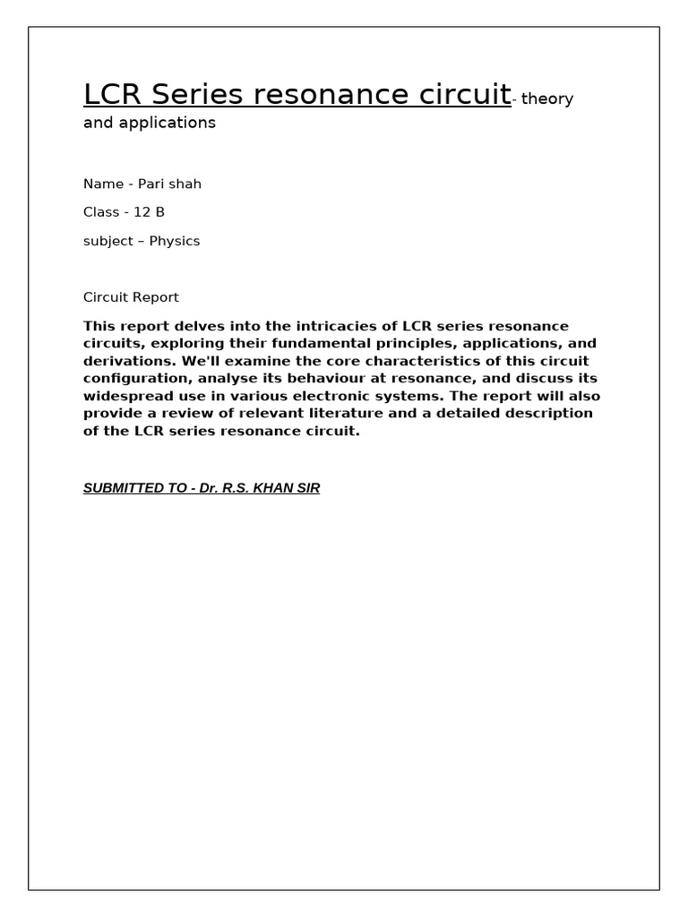 LCR Series resonance circuit | PDF | Electrical Impedance | Electrical ...