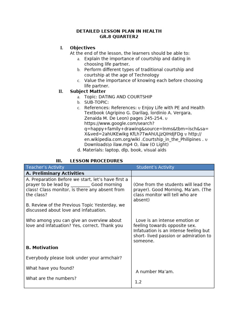 Detailed Lesson Plan in Health | PDF