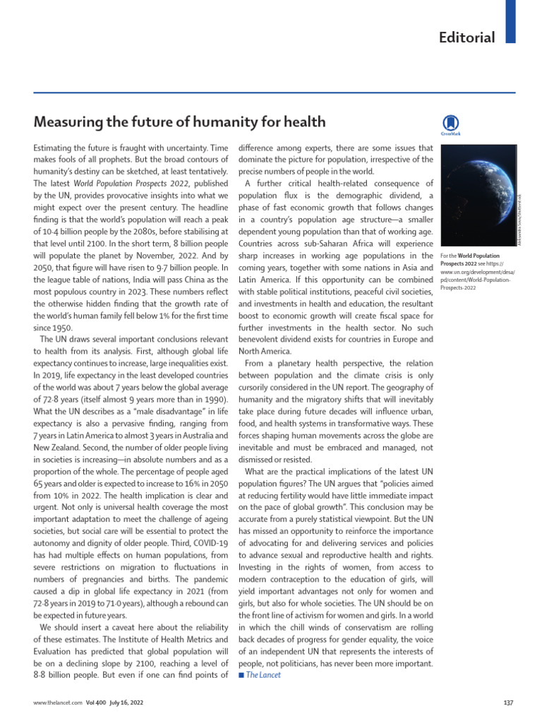 Measuring The Future of Humanity For Health - Lancet | PDF | World ...