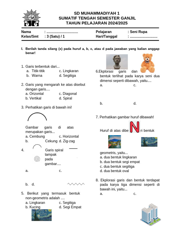 Soal Seni Rupa Kelas 3 (PTS SEMESTER 1) | PDF