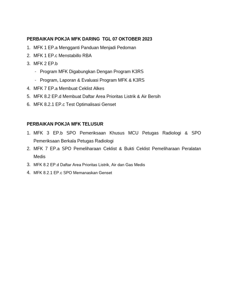 Perbaikan Pokja MFK Daring Dan Telusur | PDF