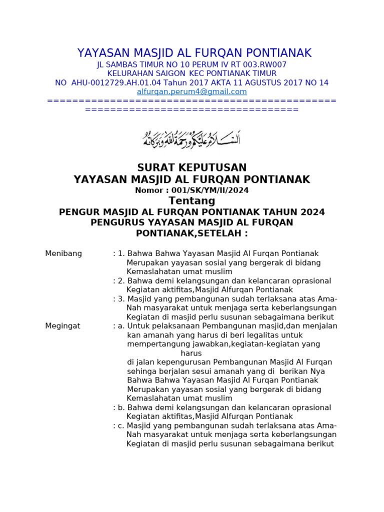 Sk Yayasan Masjid Al Furqan Pontianak | PDF