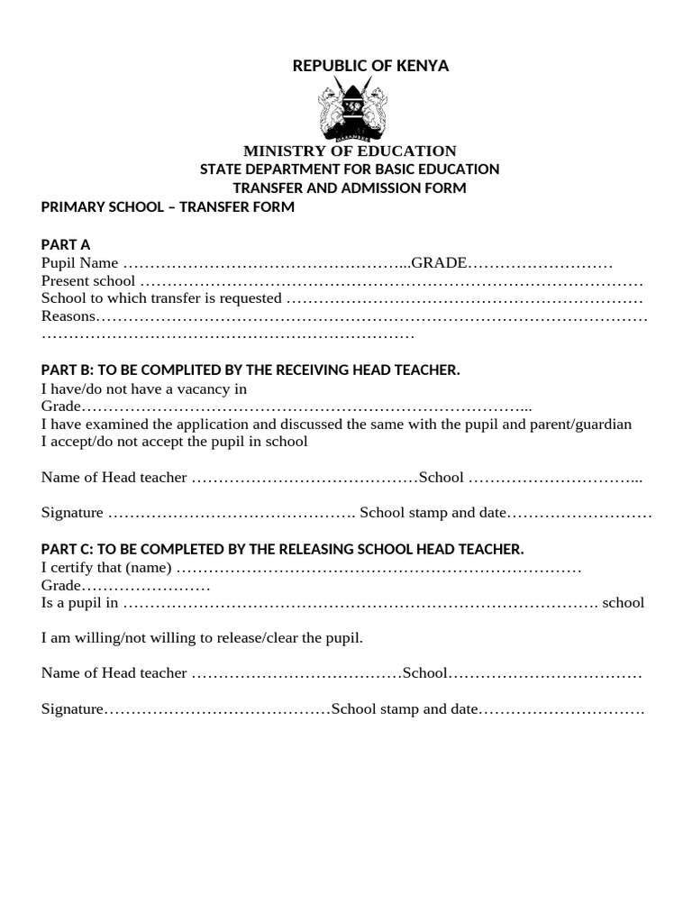 Primary School Transfer Application Form | PDF