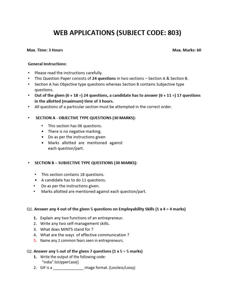 Class 12 Web Application Pre Board Exam | PDF | Software | Computer File Formats