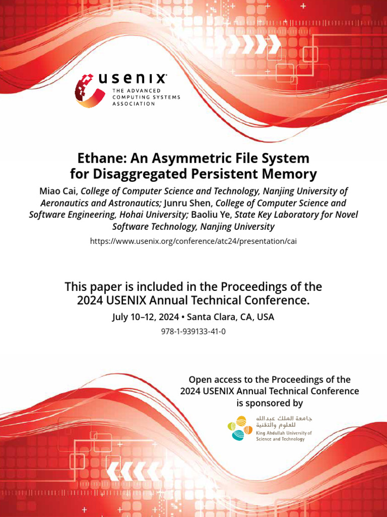 Ethane - An Asymmetric File System For Disaggregated Persistent Memory | PDF | Apache Hadoop ...