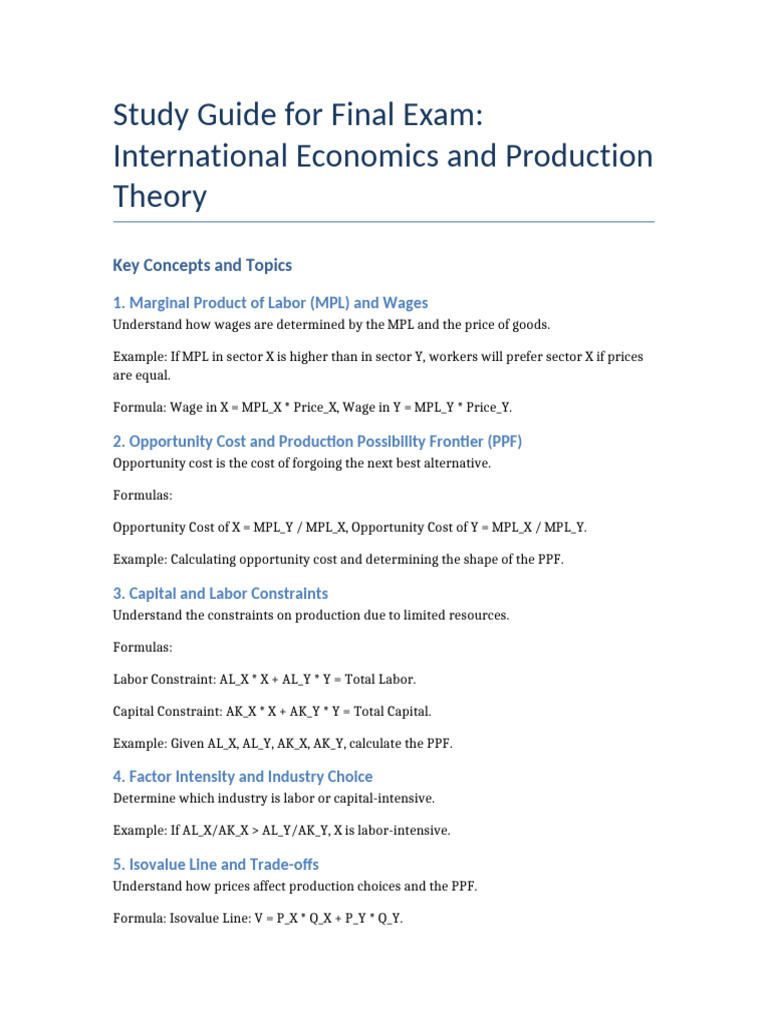 International Economics Study Guide | PDF | Labour Economics | Economies