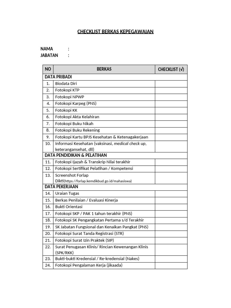 Daftar Ceklis Berkas | PDF