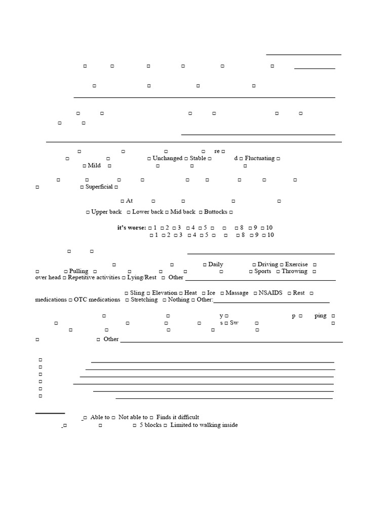 Lower Back Pain Evaluation Form | PDF | Insurance | Food And Drug ...