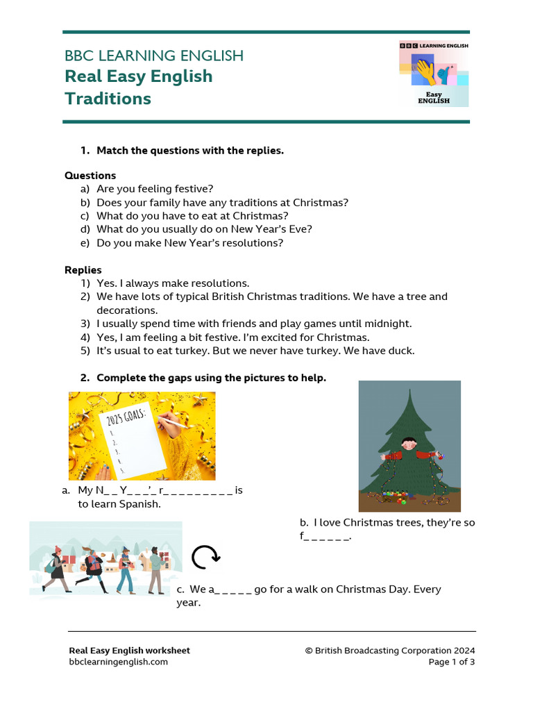 RealEasyEnglish S3e11 Traditions Worksheet | PDF | Christmas | Holidays