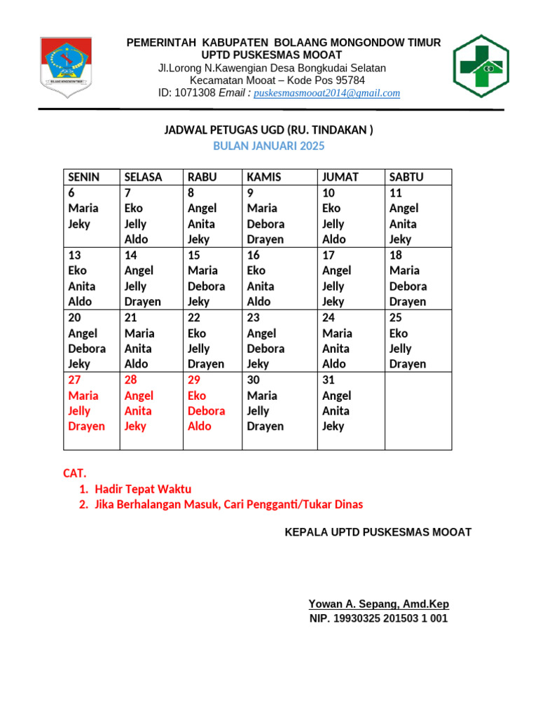 jadwal ugd Jan 2025 | PDF