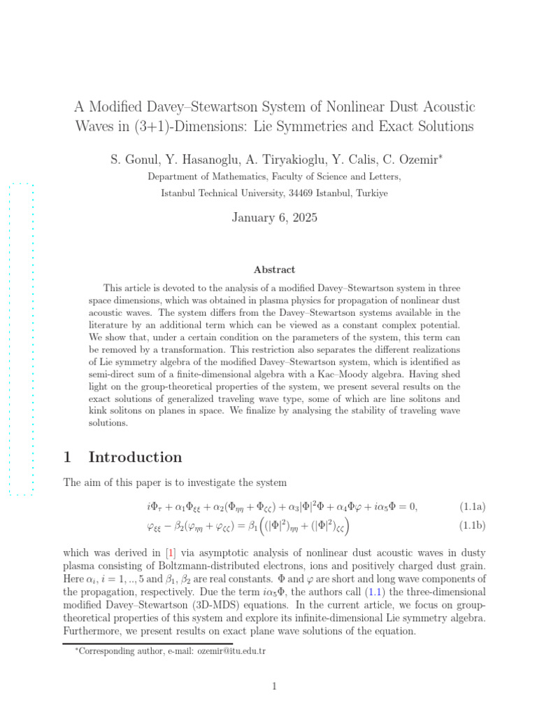 A Modified Davey–Stewartson | PDF | Waves | Ordinary Differential Equation