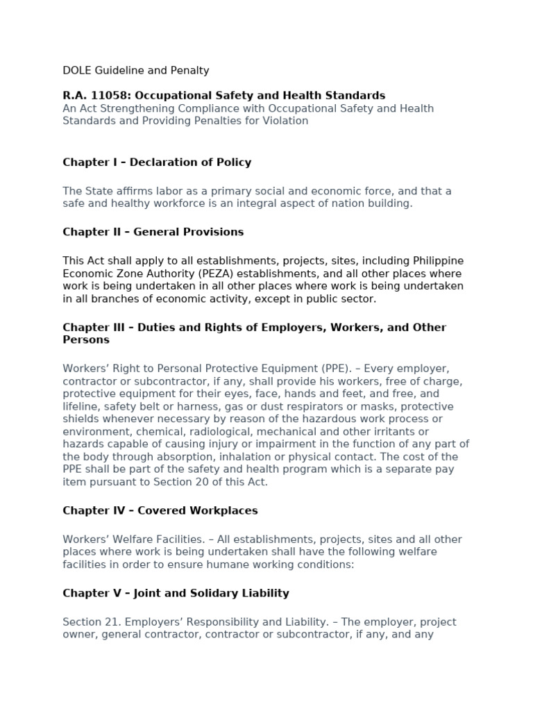DOLE Occupational Safety Guidelines | PDF | Occupational Safety And ...