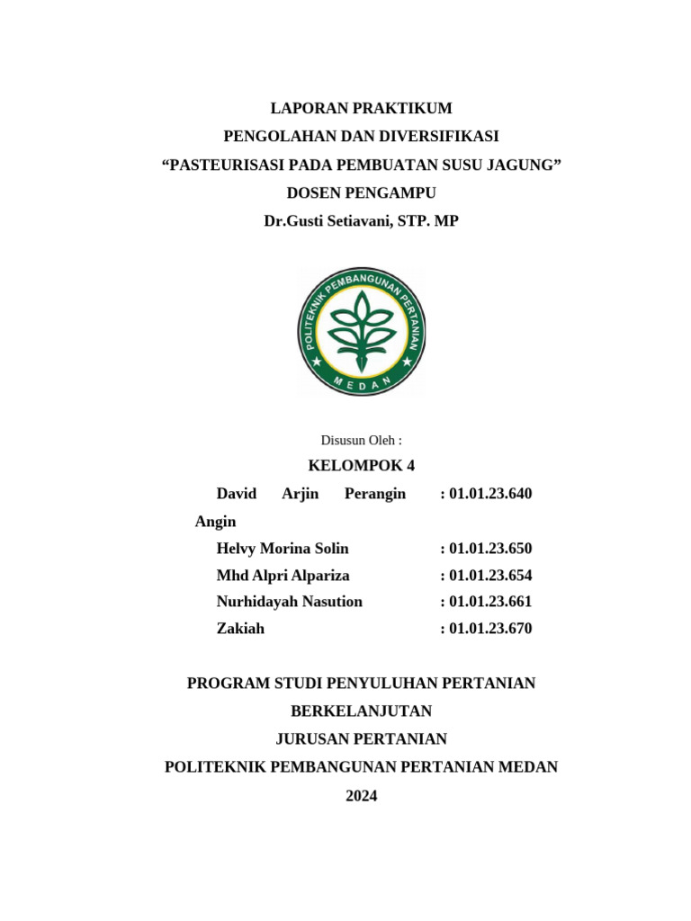 LAPORAN PRAKTIKUM SUSU JAGUNG KEL.4 Fiks | PDF