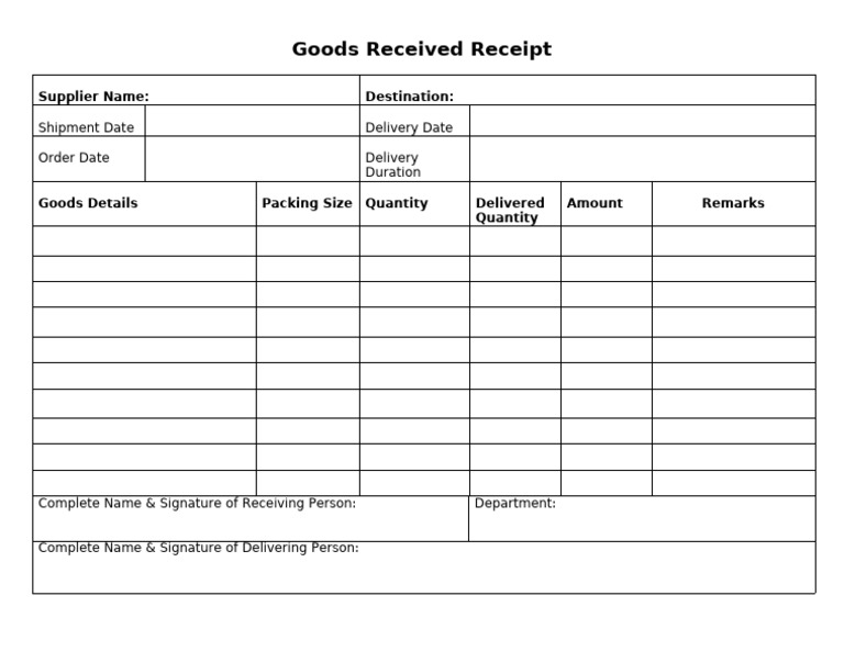 Delivery Receipt Template | PDF