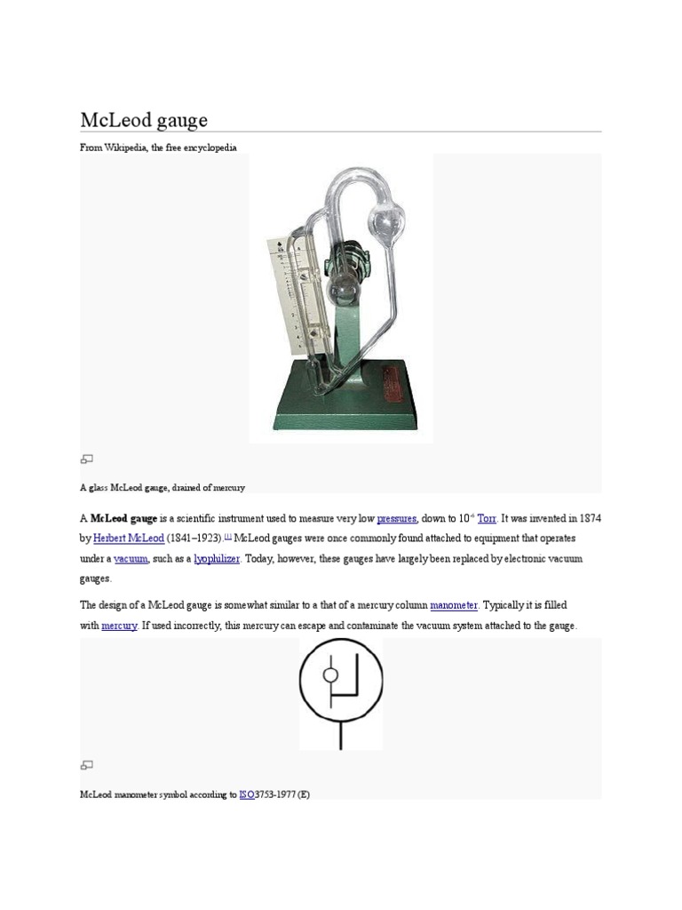 McLeod Gauge | PDF | Pressure Measurement | Applied And ...