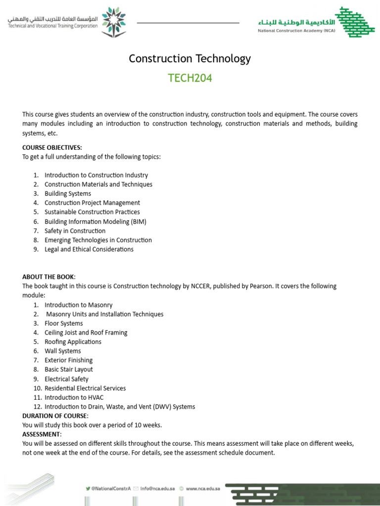 Construction Technology Course Overview | PDF