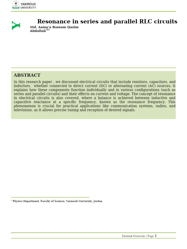 Resonance in RLC Circuits Explained | PDF | Series And Parallel ...