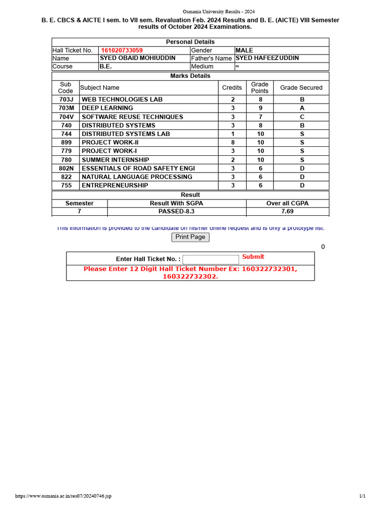 Osmania University Results 2024 | PDF
