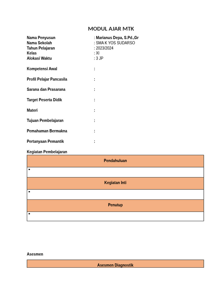 Format Modul Ajar MTK | PDF