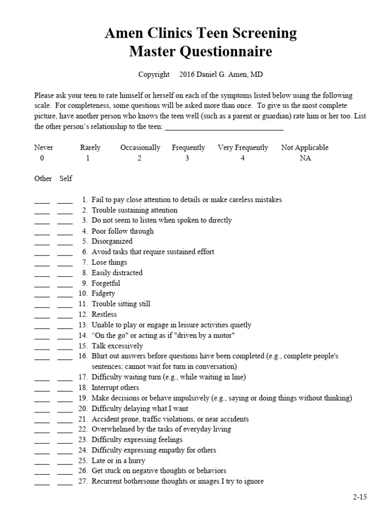Teenagers screening tool | PDF | Anxiety | Panic Attack