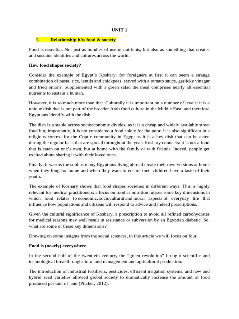 UNIT 1 Food and Society | PDF