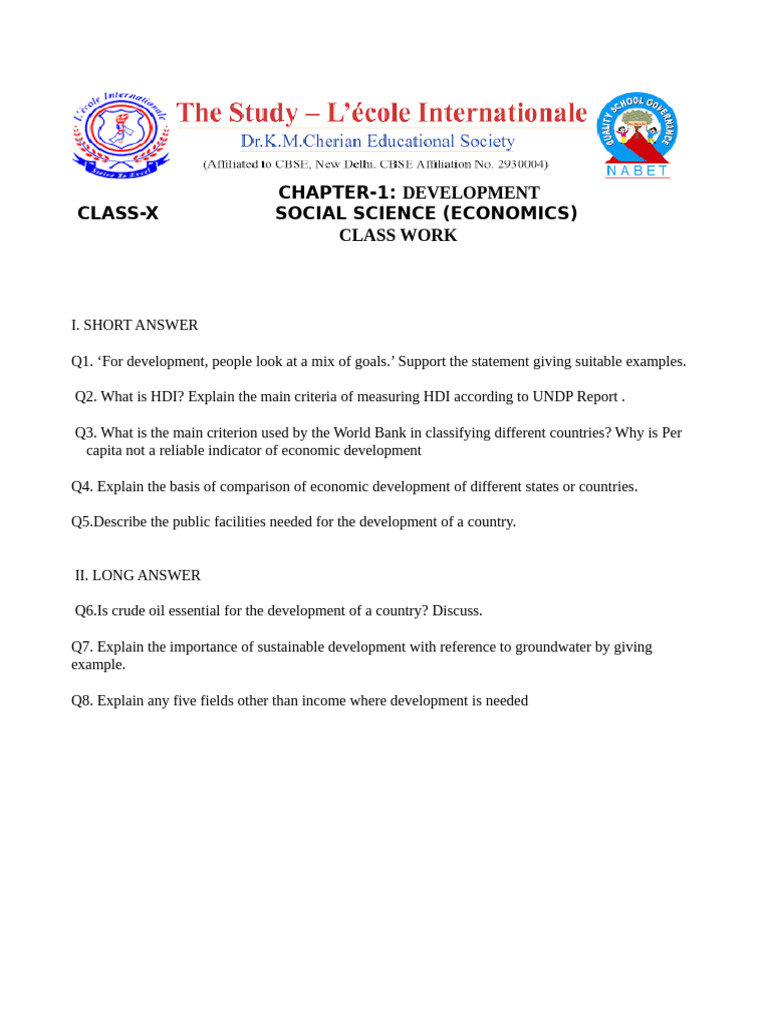 Class 10 Economics: Development | PDF