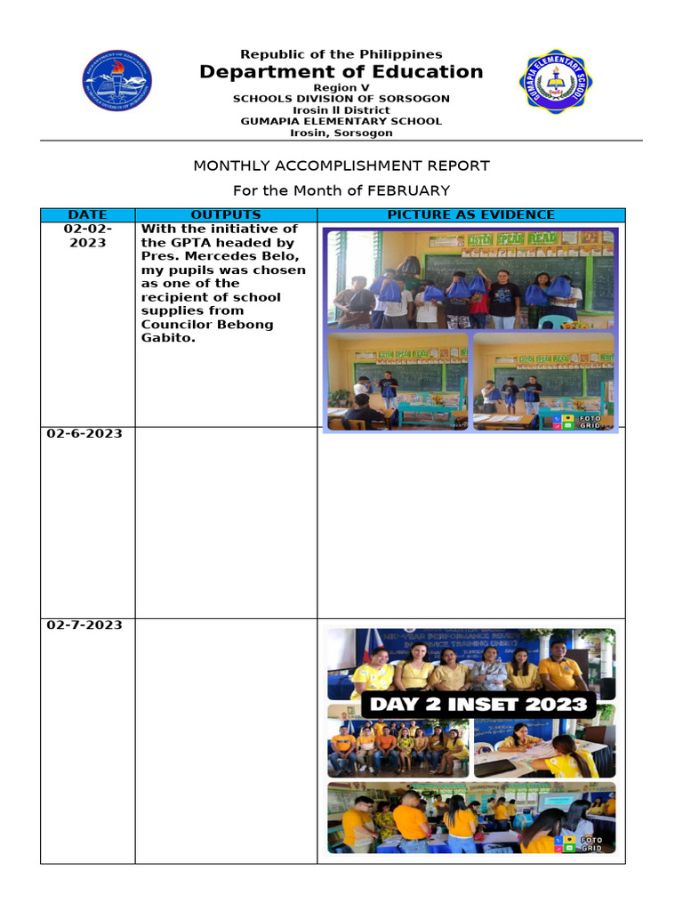 monthly accomplishment report(FEBRUARY) | PDF