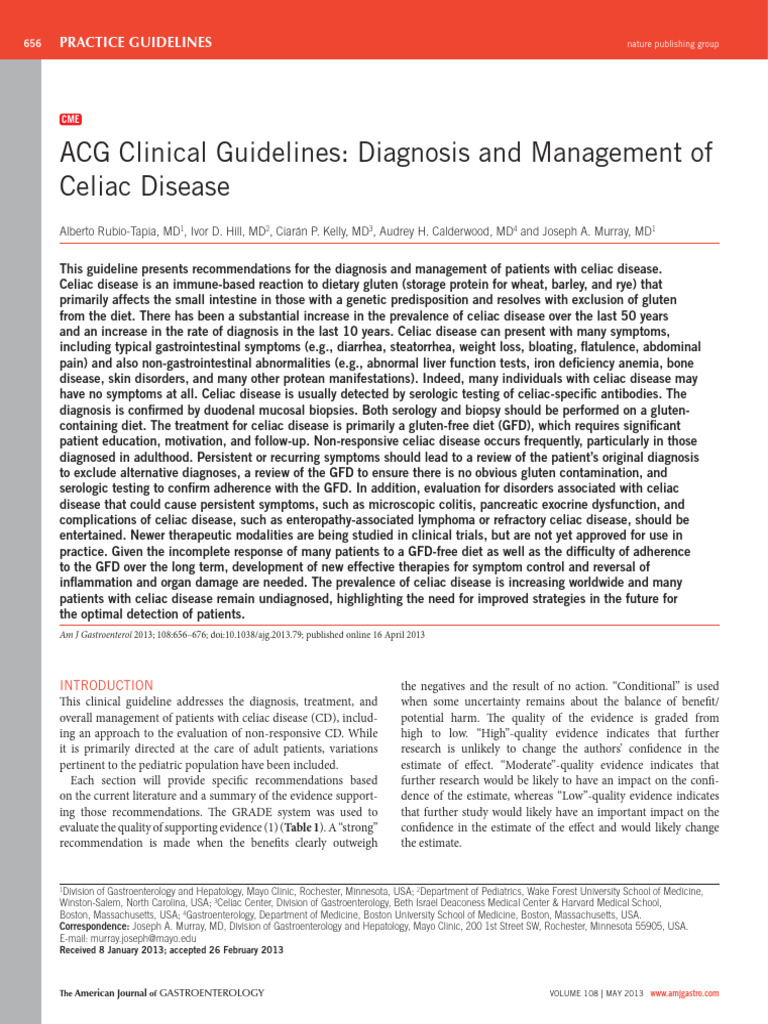 ACG Guidelines for Celiac Disease | PDF | Coeliac Disease | Gluten