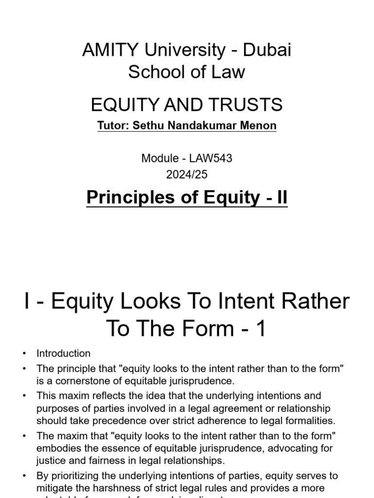 Equity Prioritizes Intent Over Form | PDF | Equity (Law) | English ...