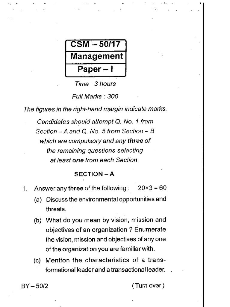Ocs 2017 Main CSM 17 50 Management Paper I | PDF