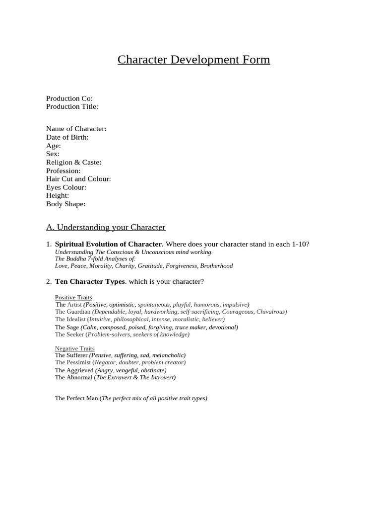 Character Development Tools Form | PDF